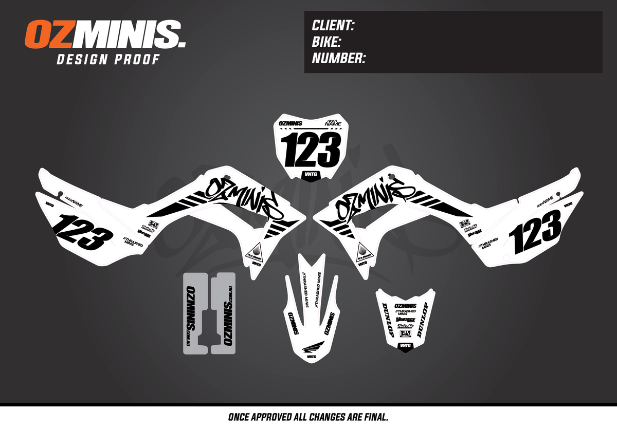 CRF110 - GRAFFITI WHITE/BLACK GRAPHICS KIT – Ozminis Motorsport