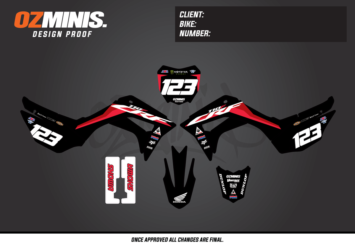 CRF110 - HRC BLACK GRAPHICS KIT – Ozminis Motorsport
